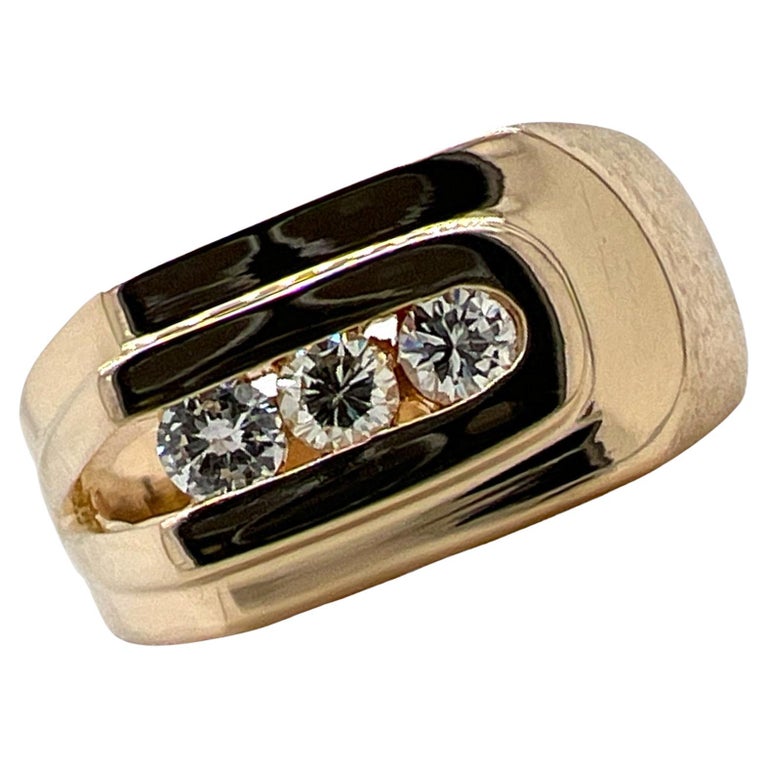 Gents Three Diamond 14 Karat Yellow Gold Tension Set Band Ring For Sale ...