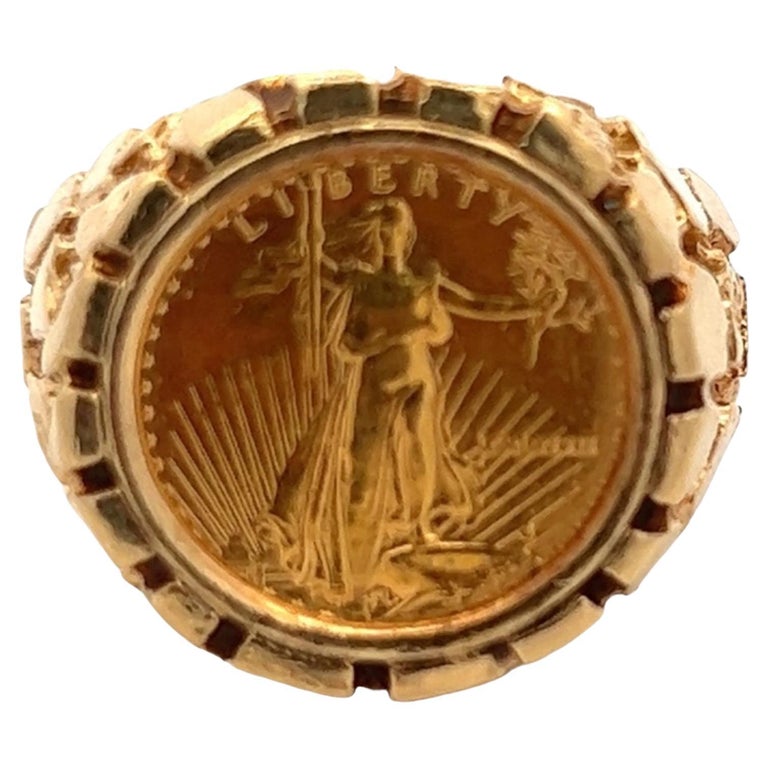 Gents United States 1/10 Oz Gold Liberty Coin Nugget Vintage Ring For ...