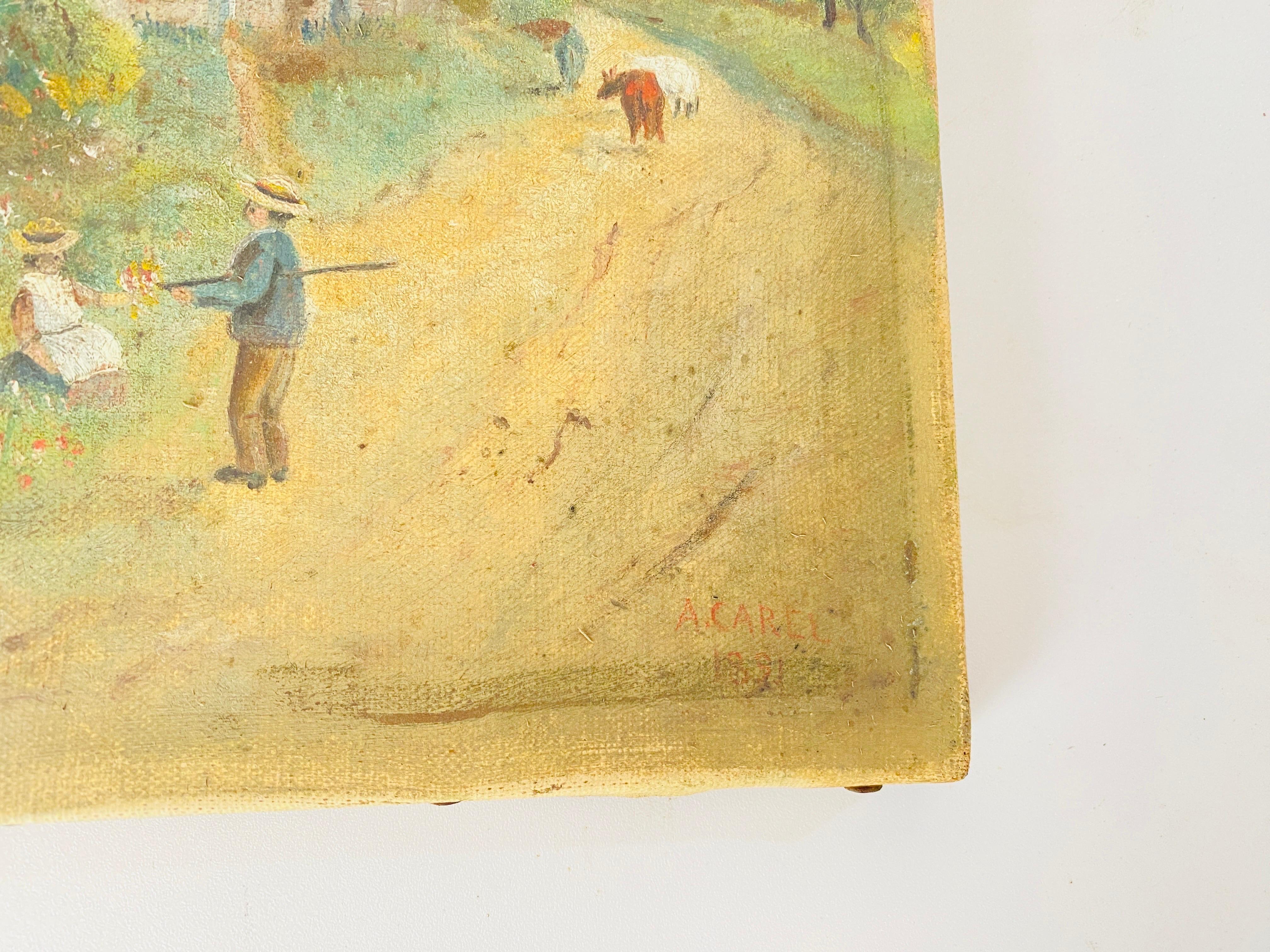 Genuine 19th Century Pair of Oil Painting by A.Carel 1891 France Signed ...