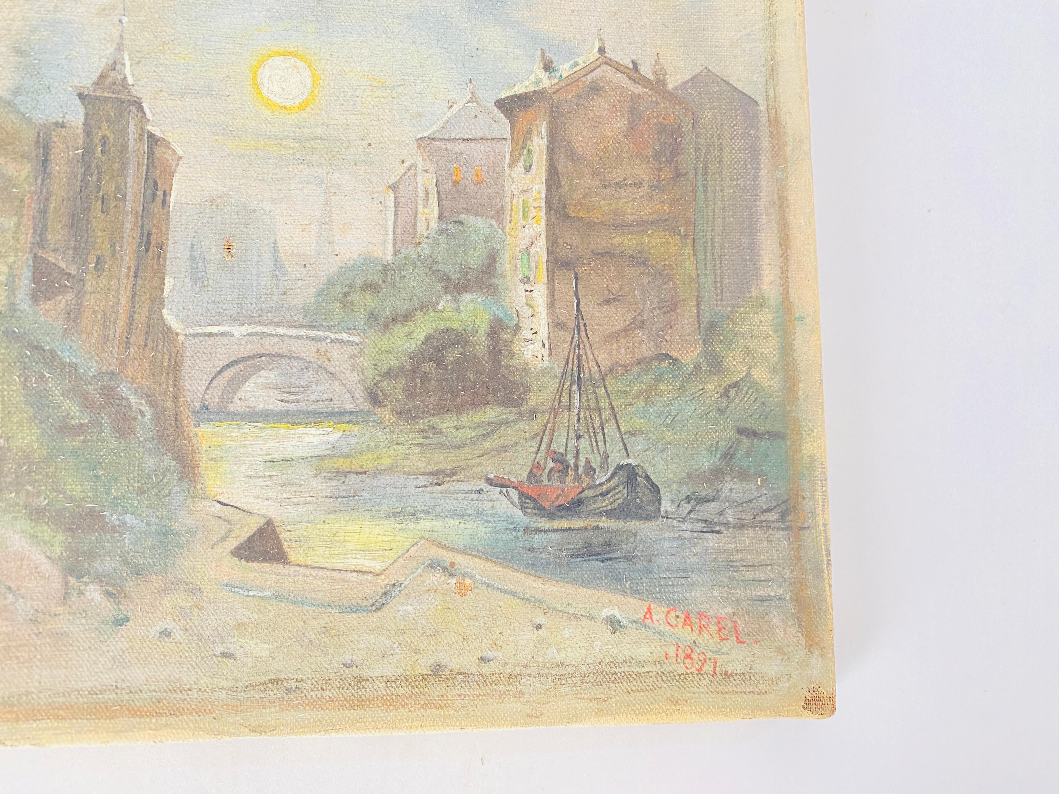Genuine 19th Century Pair of Oil Painting by A.Carel 1891 France Signed ...