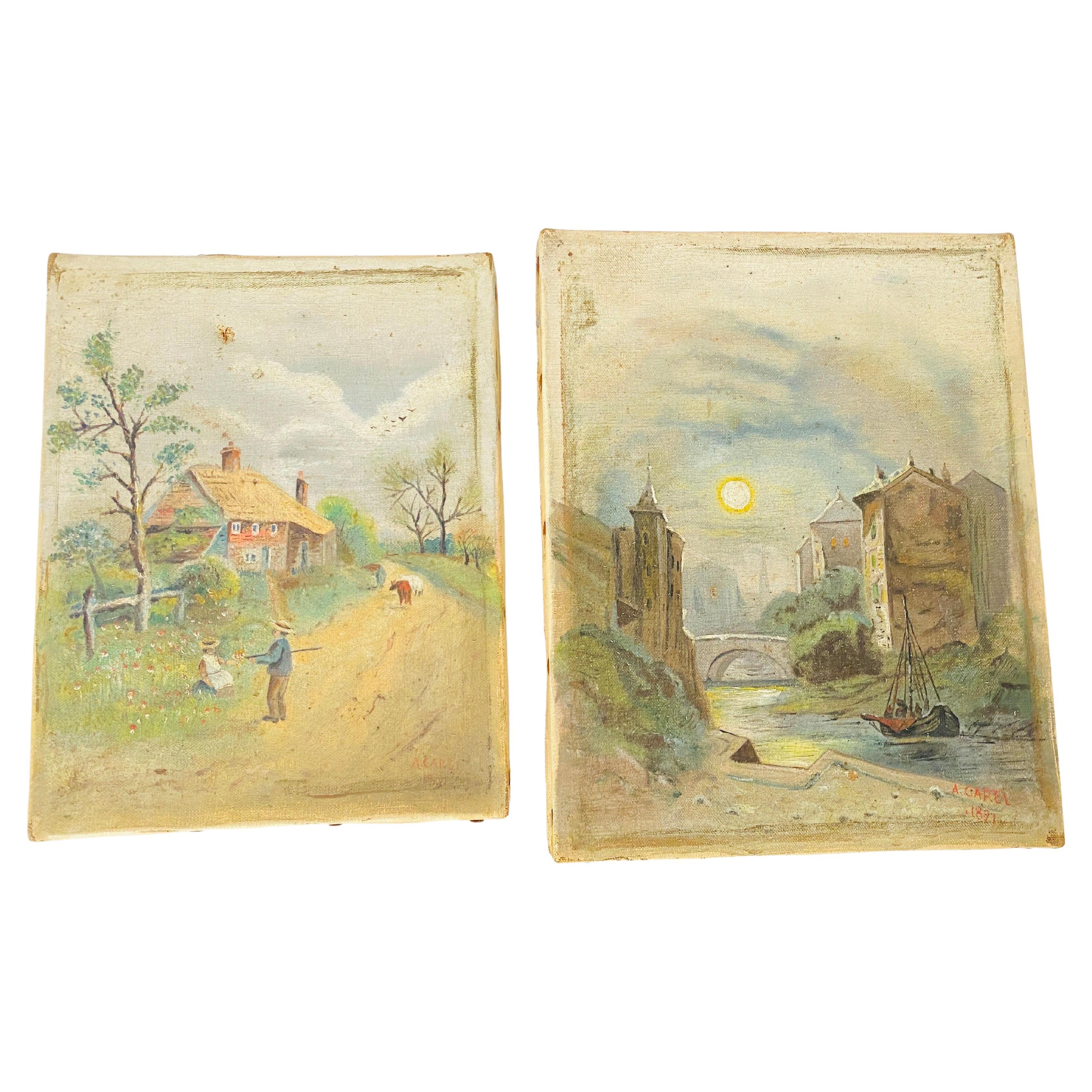 Genuine 19th Century Pair of Oil Painting by A.Carel 1891 France Signed ...