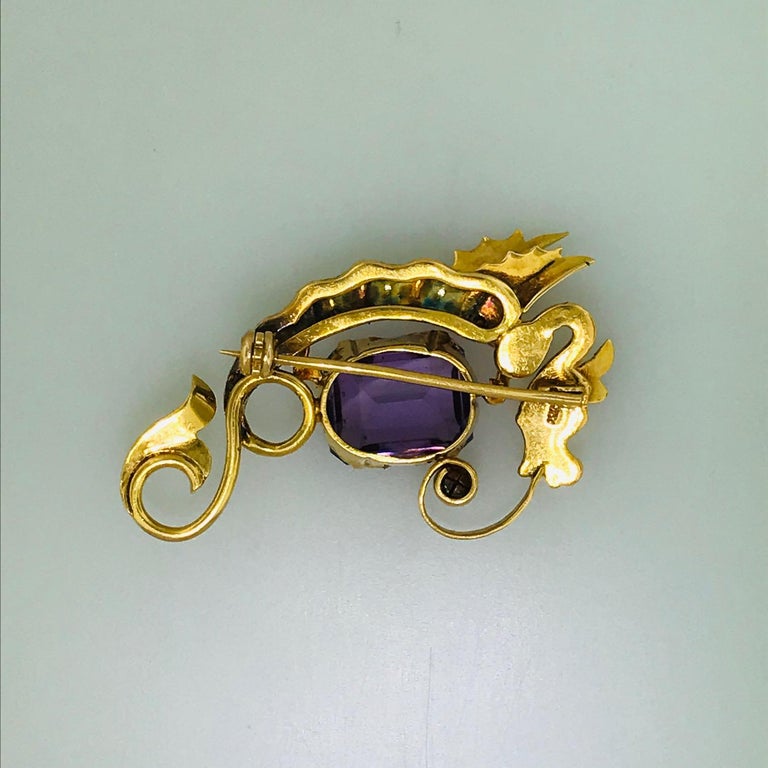 Genuine 4 Carat Purple Amethyst Gemstone Yellow Gold Ornate Dragon Pin ...