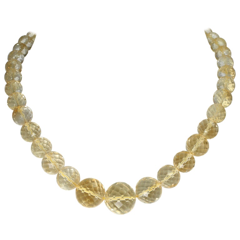 Genuine and Natural Large Citrine Round Faceted Beads Necklace For Sale ...