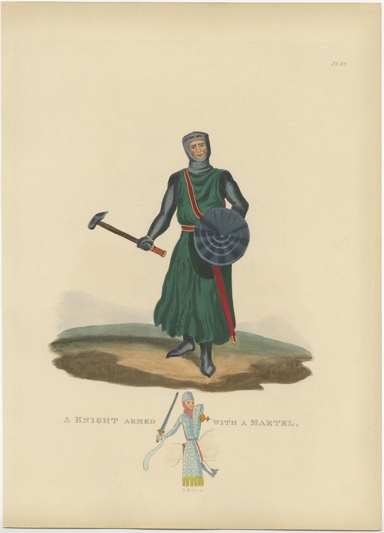 Genuine Antique Print of a Knight Armed with A Martel in Old Hand ...
