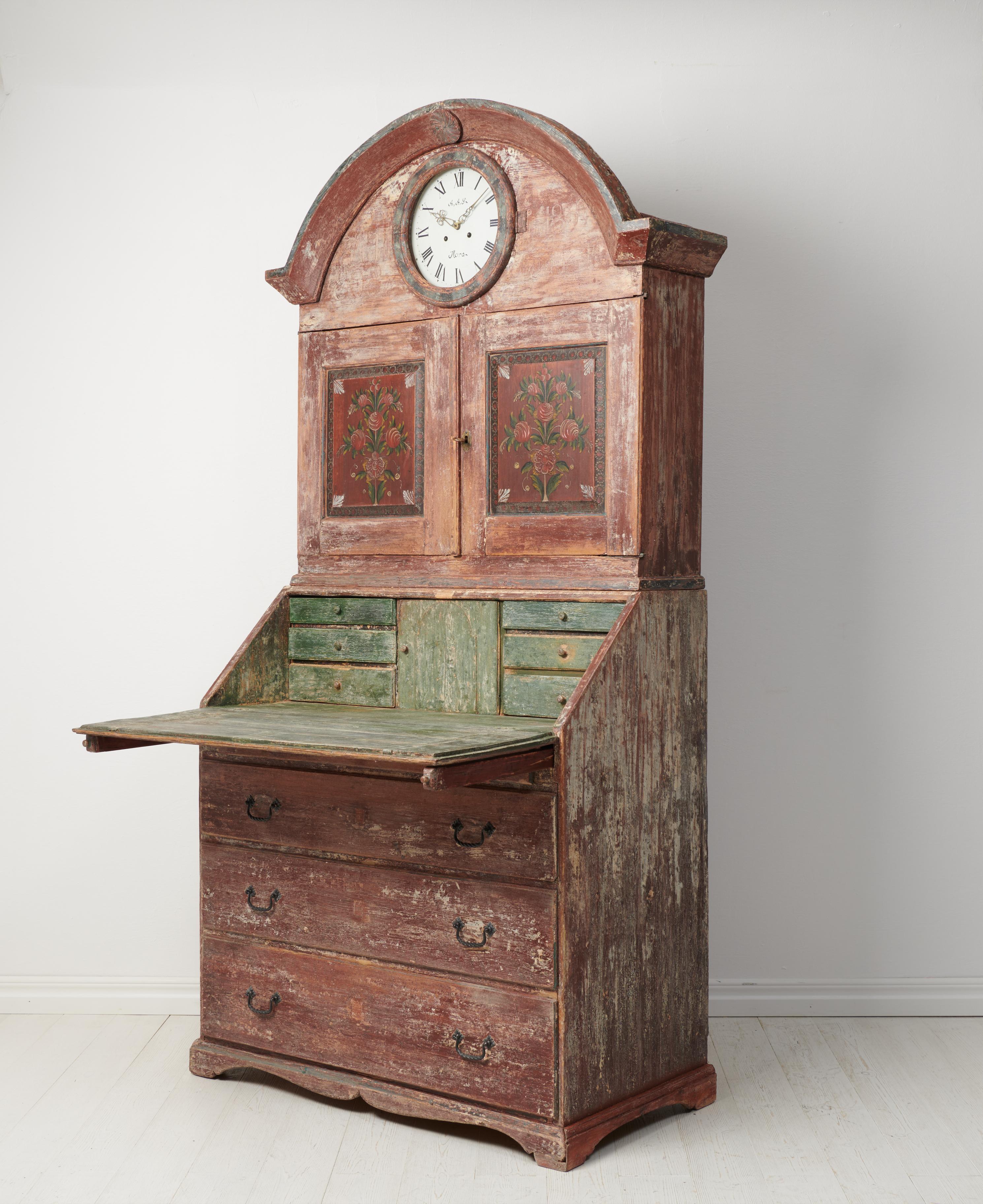 Genuine Antique Swedish Pine Clock Cabinet with a Secretary Desk For ...