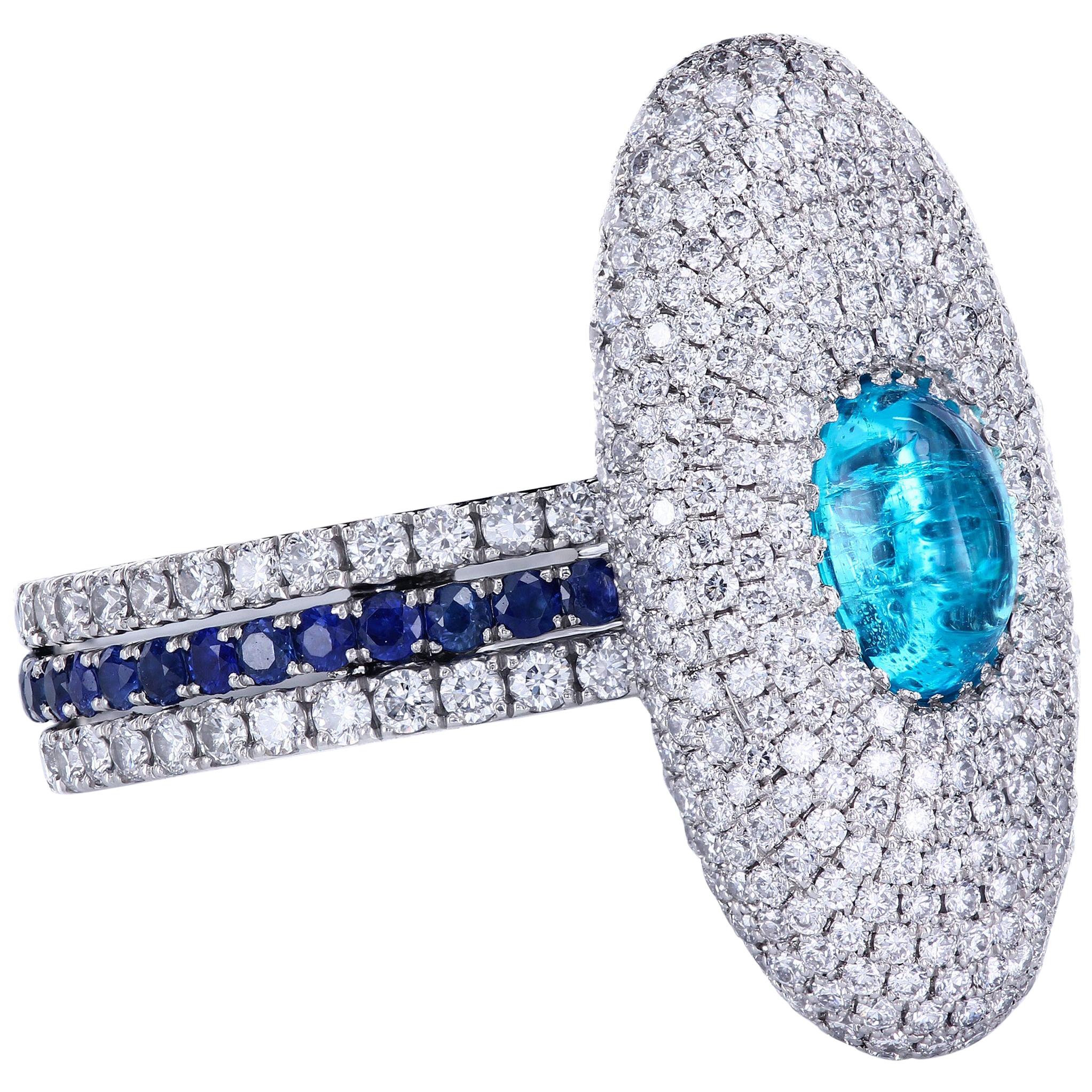 Cushion Diamond with 4 Natural Brazil Paraibas 18 Karat Rose Gold ...