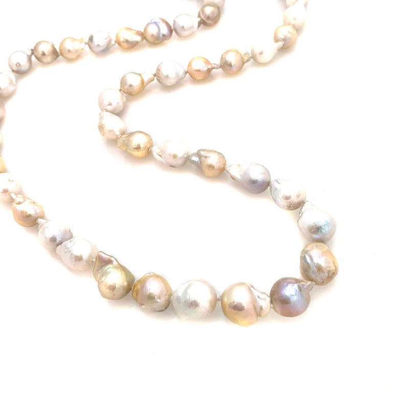 Genuine Cultured Multicolor Baroque Pearl 37" Long Necklace at 1stDibs