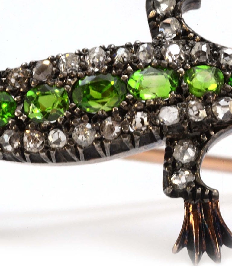Genuine Edwardian 14K Gold and Silver Demantoid Garnet and Diamond ...