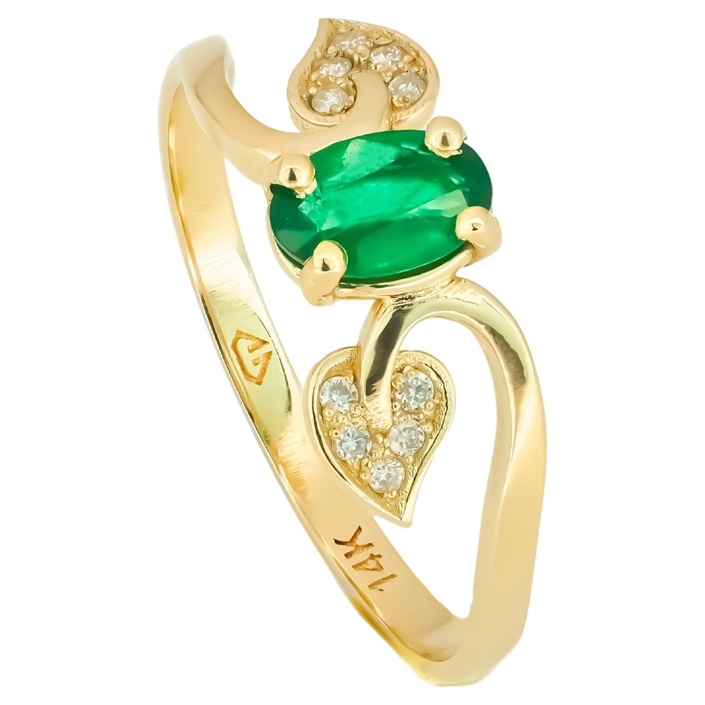 Customizable Round Emerald Ring in 14k Gold, Genuine Emerald Ring For ...