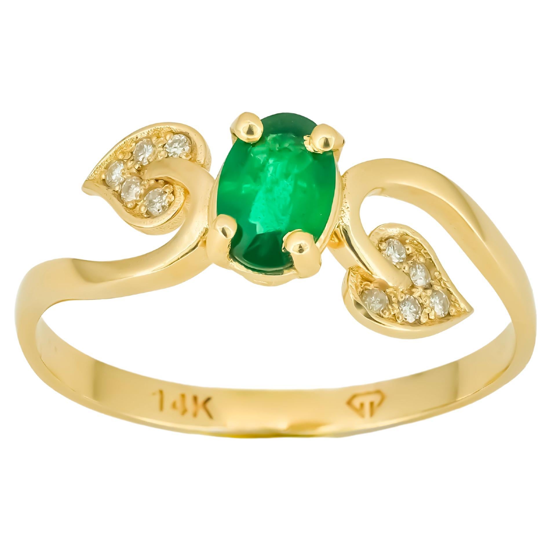 Customizable Round Emerald Ring in 14k Gold, Genuine Emerald Ring For ...