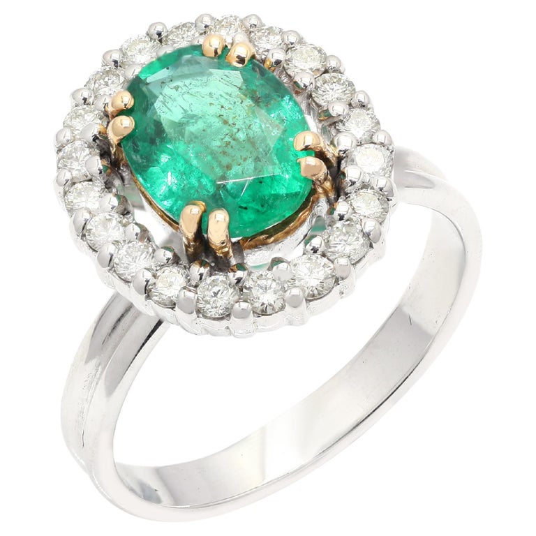 Customizable Genuine Emerald Diamond Halo Engagement Ring Embedded in ...