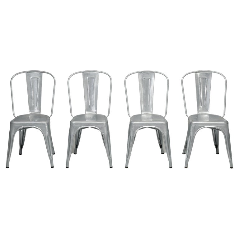 Genuine French Tolix Steel Stacking Chairs Set 4 Galvanized Finish ...
