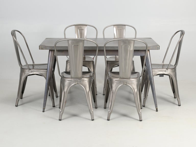Genuine French Tolix Table in Raw Steel with ''6'' Matching Steel ...
