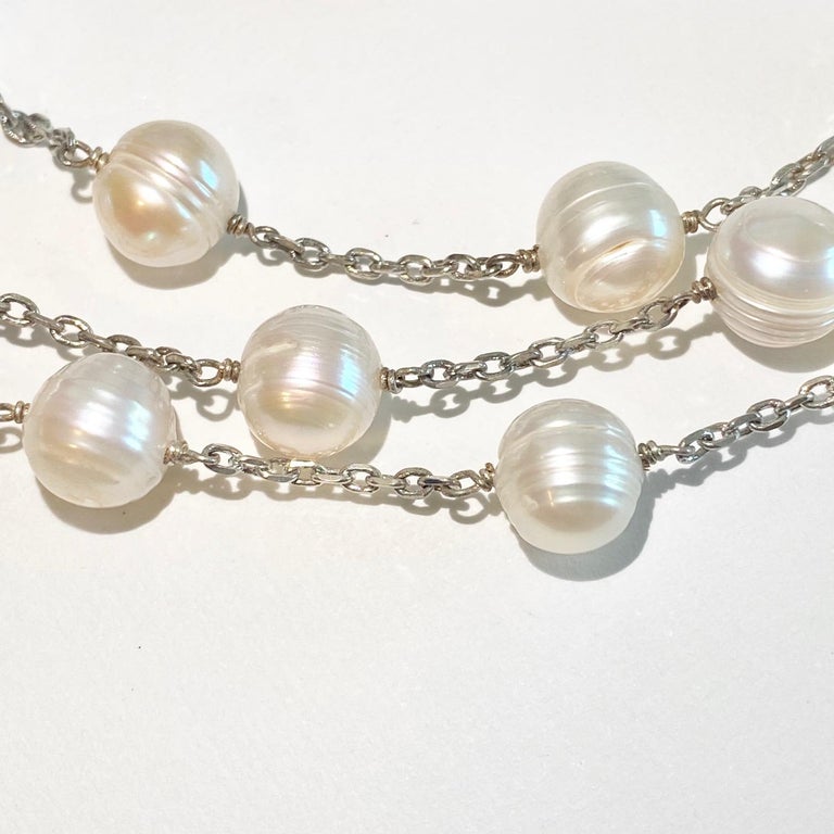 Genuine Freshwater Circle Pearls Layered Three-Strand Sterling Silver ...