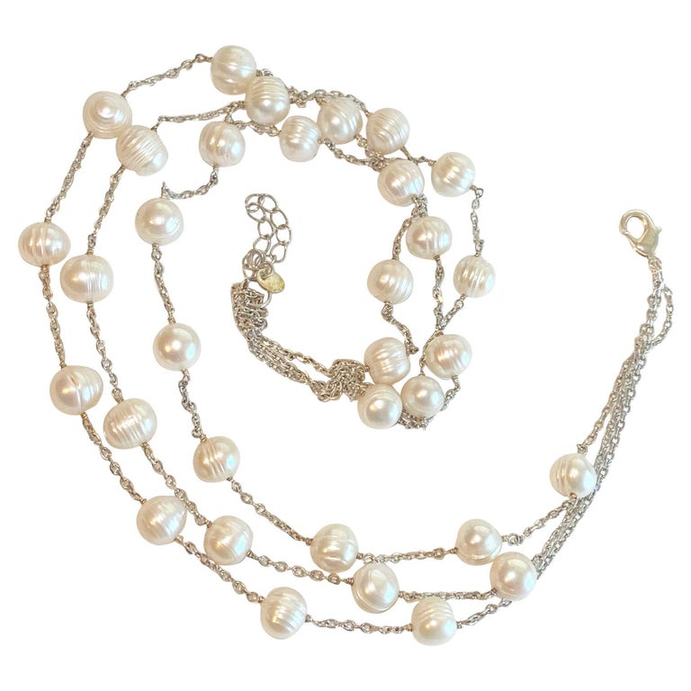 Genuine Freshwater Circle Pearls Layered Three-Strand Sterling Silver ...