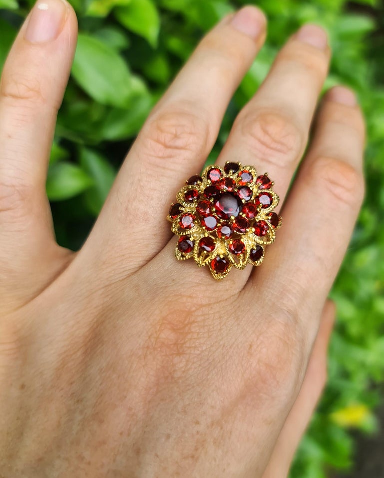 Genuine Garnet Ring Sterling Silver Gold Plated Flower Garnet Ring For ...