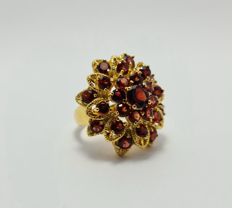 Genuine Garnet Ring Sterling Silver Gold Plated Flower Garnet Ring For ...
