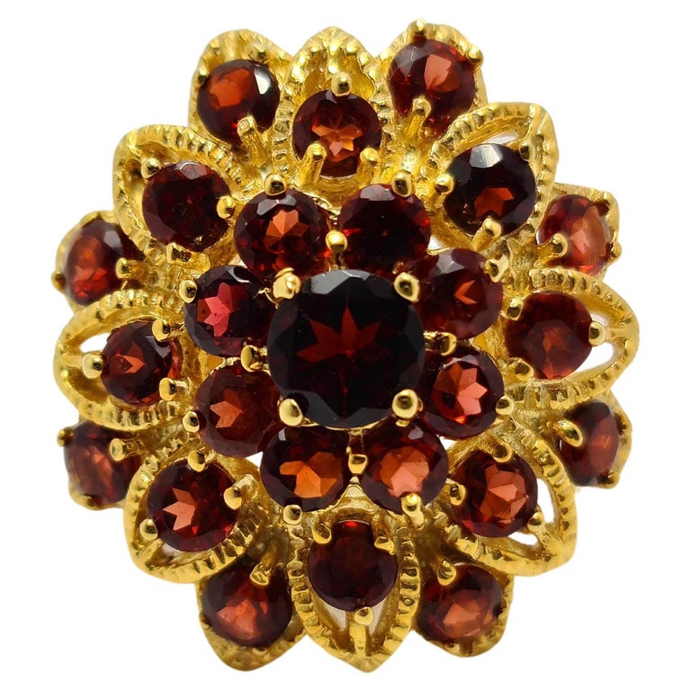 Genuine Garnet Ring Sterling Silver Gold Plated Flower Garnet Ring For ...