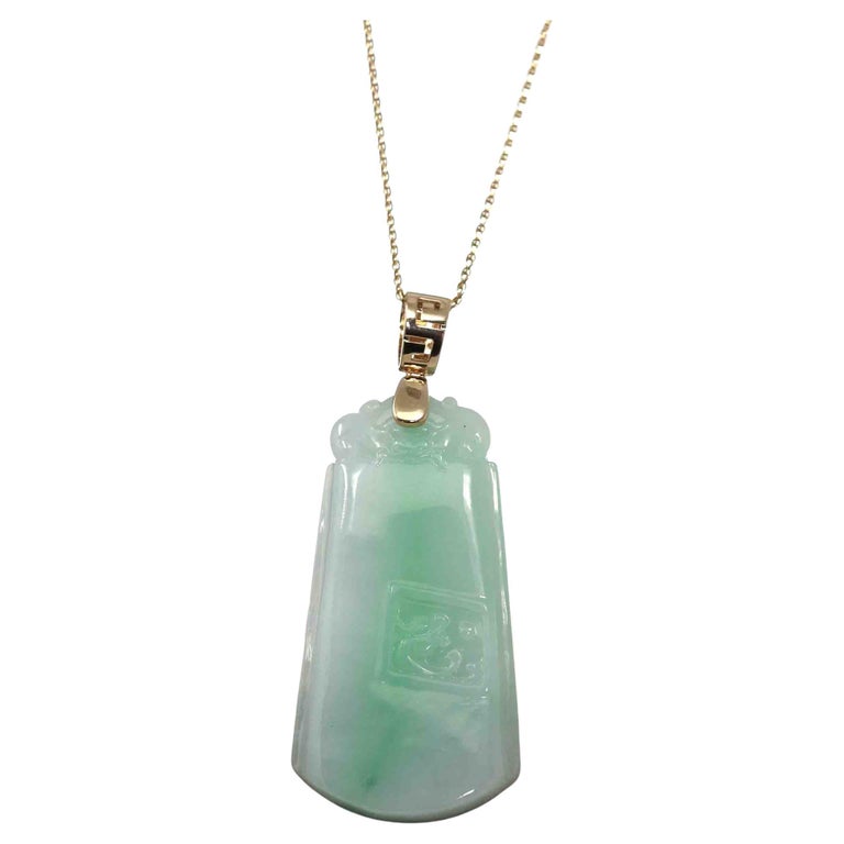 Genuine Green Jadeite Jade Dragon Necklace with Gold Bail For Sale at ...