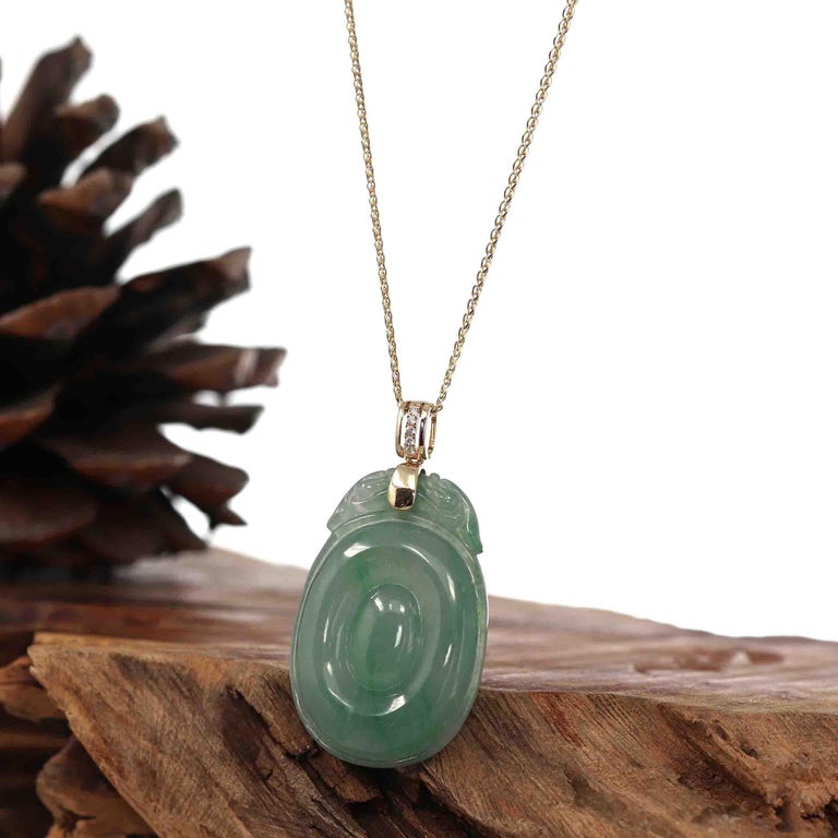 Genuine Green Jadeite Jade Dragon Necklace With VSI Diamond Gold Bail ...