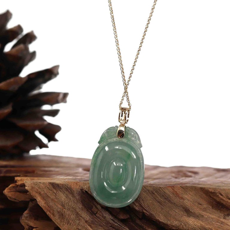 Genuine Green Jadeite Jade Dragon Necklace With VSI Diamond Gold Bail ...