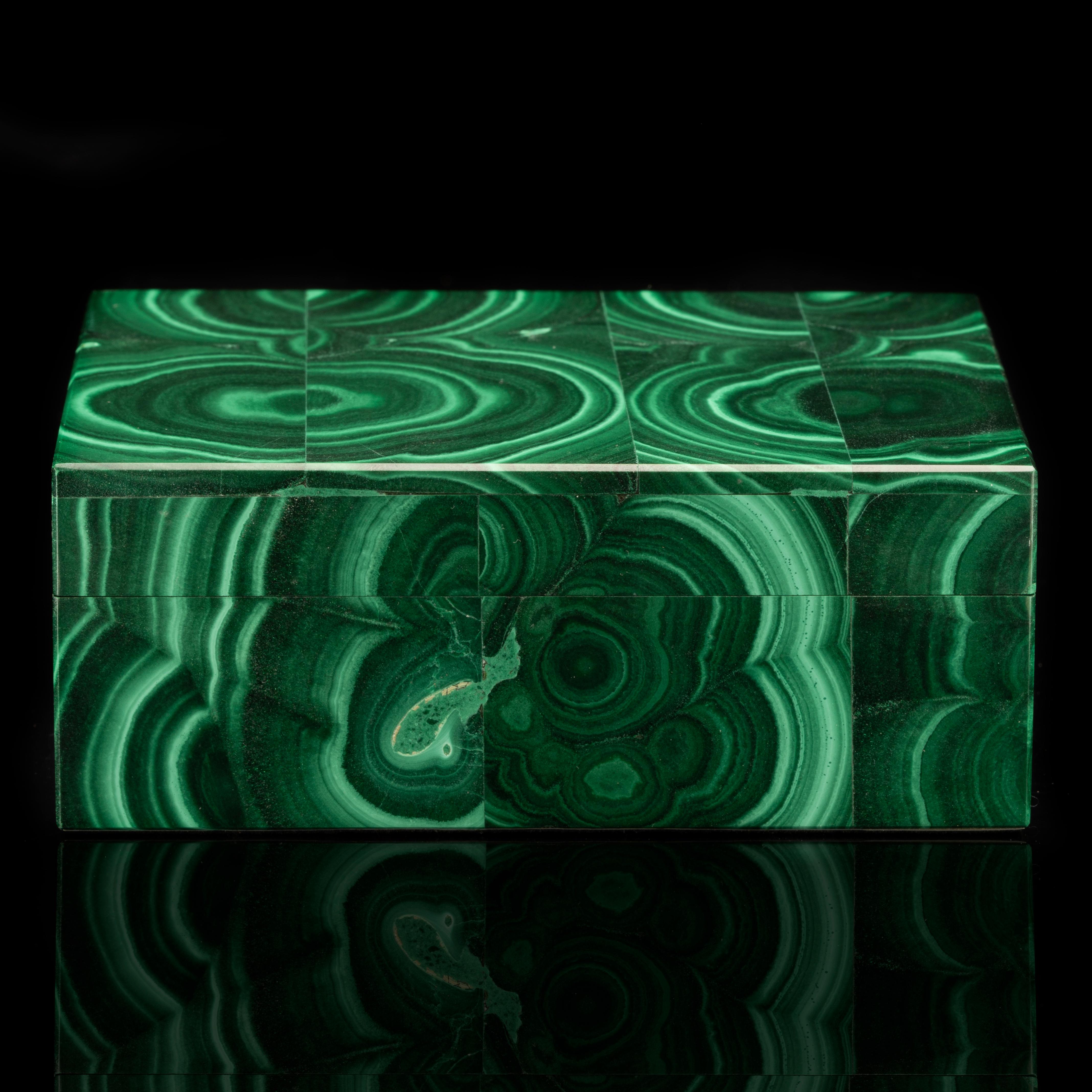Genuine Handcrafted Malachite Box With Velvet Interior at 1stDibs