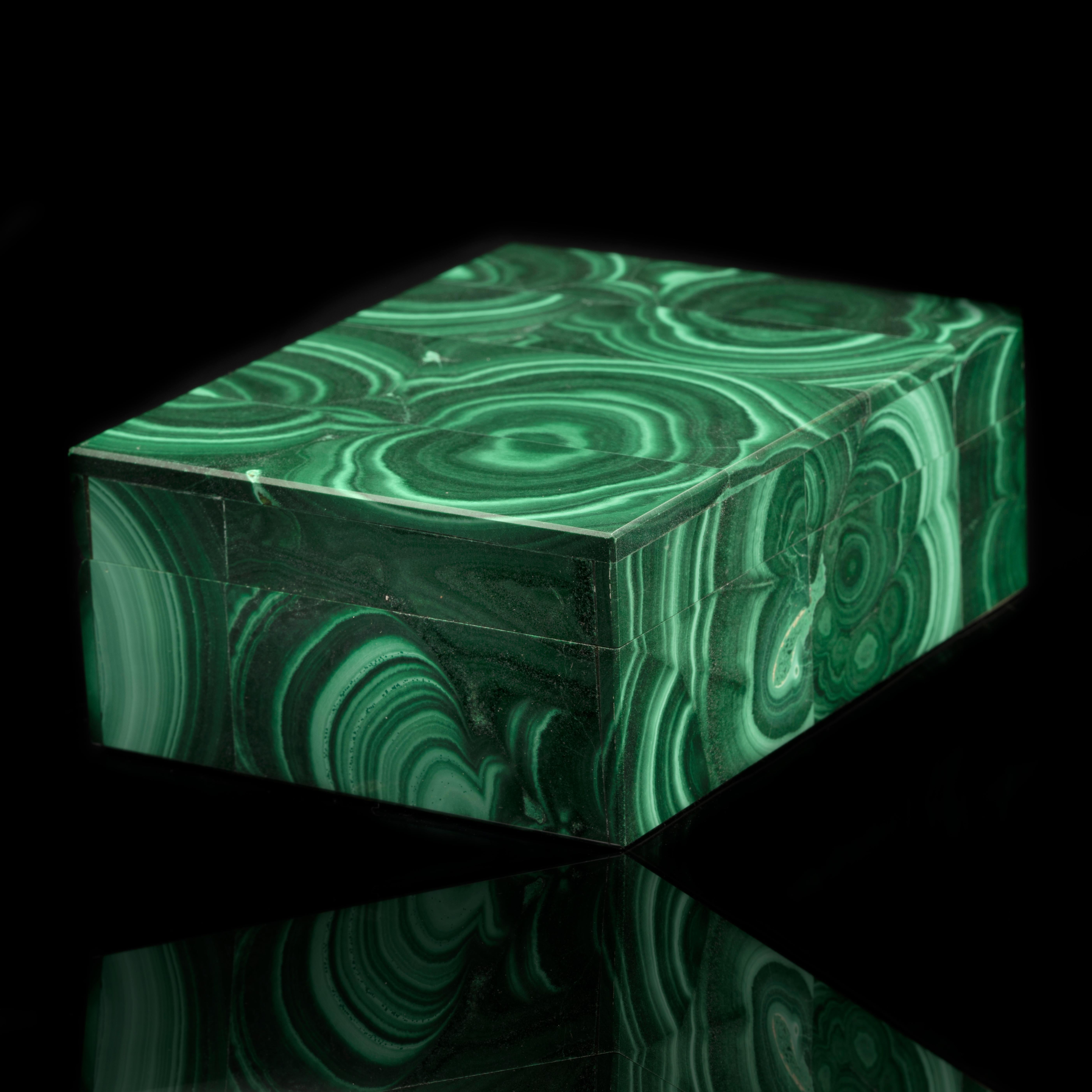 Genuine Handcrafted Malachite Box With Velvet Interior at 1stDibs
