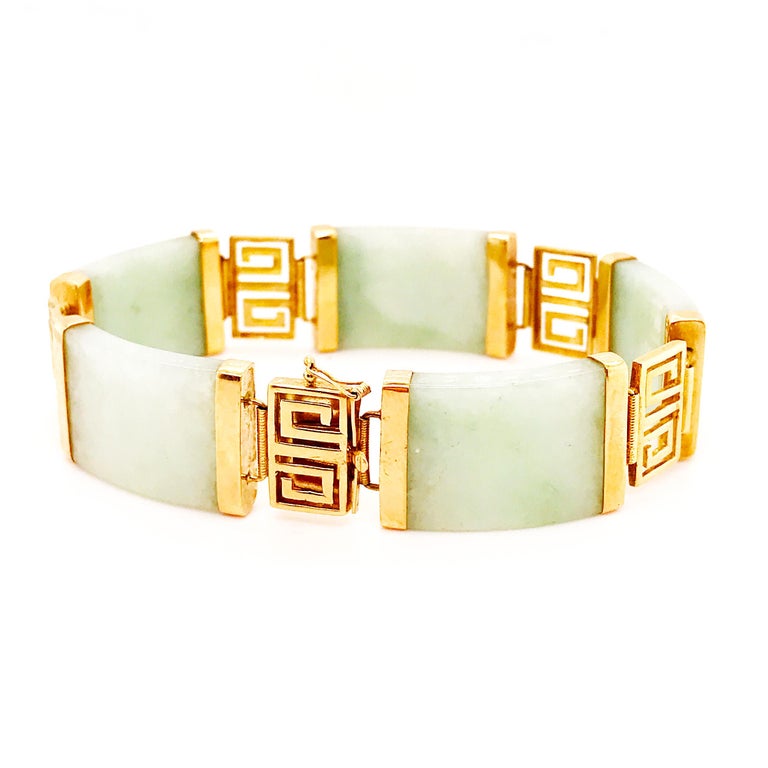 Genuine Jade Chinese Good Luck Bracelet in 14 Karat Yellow Gold at ...