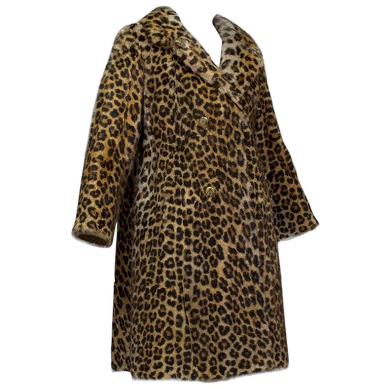 Genuine Leopard-Stenciled Mink Fur A-Line Stroller Coat - S-M, 1960s ...