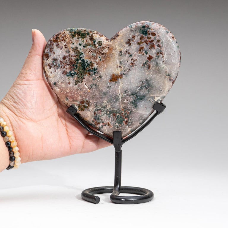 Genuine Moss Agate Heart on Metal Stand from Brazil, '1.2 lbs' For Sale ...