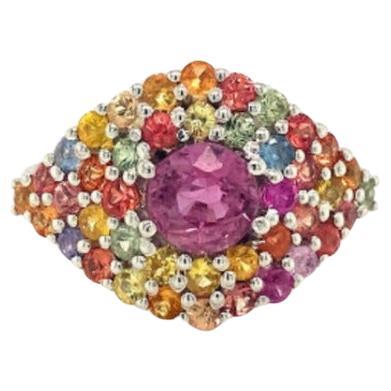 Customizable Genuine Multi Sapphire Cluster Wedding Ring in Sterling ...