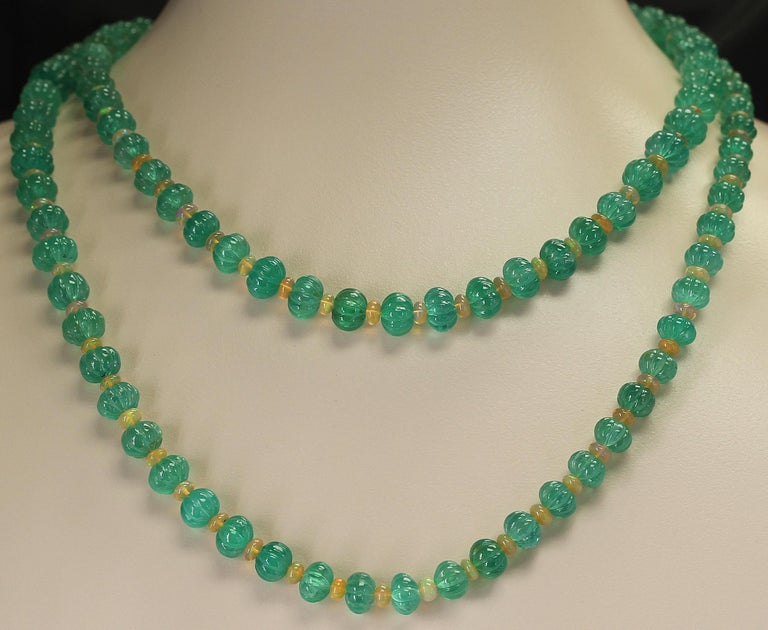 Genuine and Natural Fine Colombian Carved Emerald and Opal Necklace ...