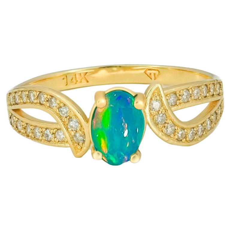 Customizable Genuine opal 14k gold ring. For Sale at 1stDibs
