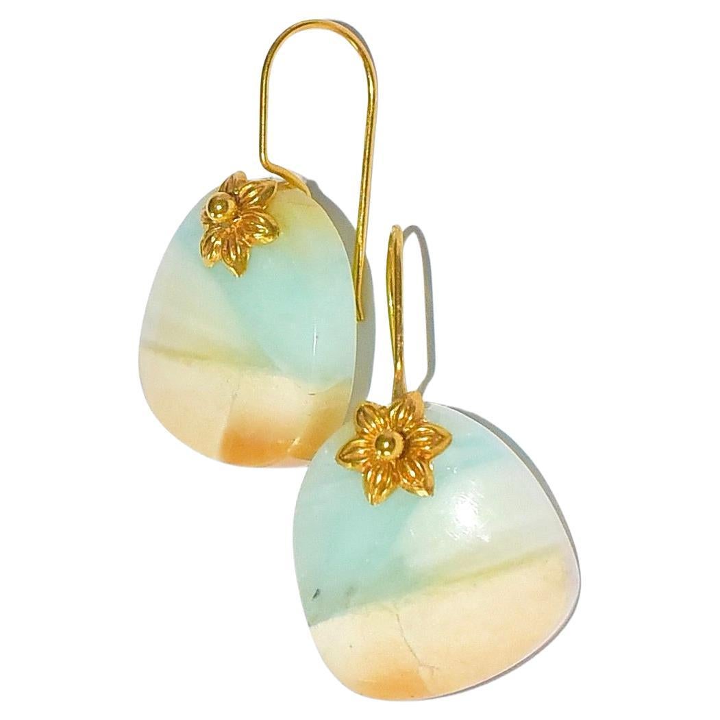 Petrified Fossilized Wood Earrings in 18K Solid Yellow Gold at 1stDibs