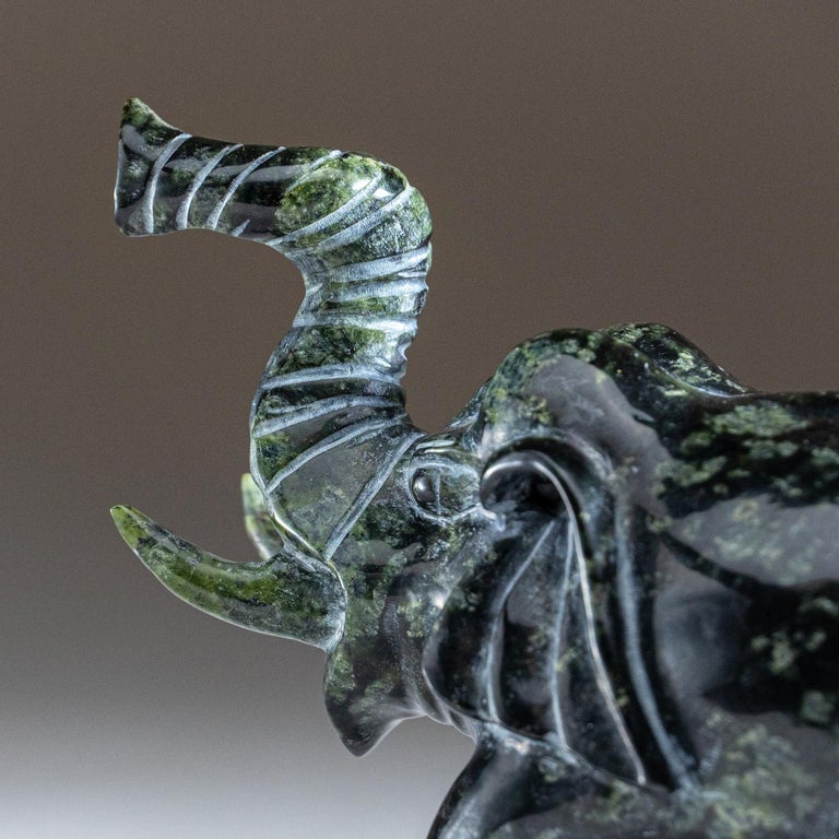 Genuine Polished Hand Carved Nephrite Jade Elephant (1.4 lbs) For Sale ...