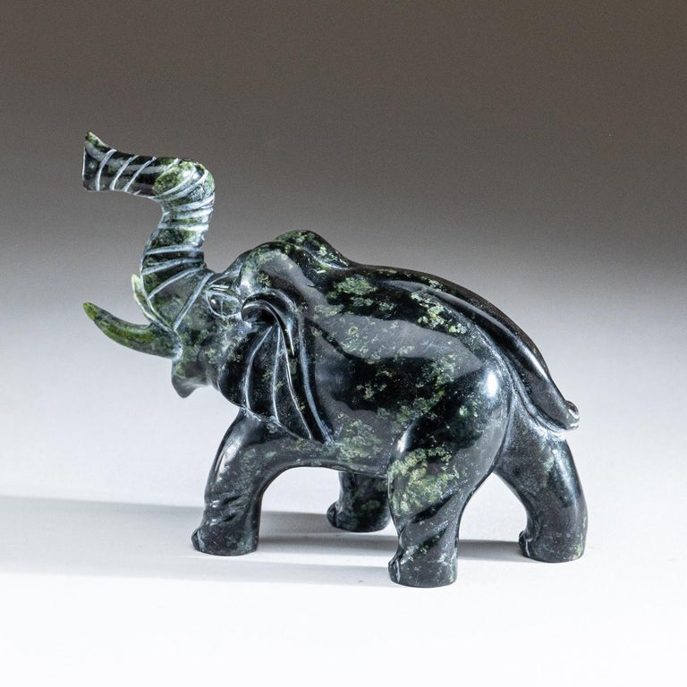 Genuine Polished Hand Carved Nephrite Jade Elephant (1.4 lbs) For Sale at 1stDibs