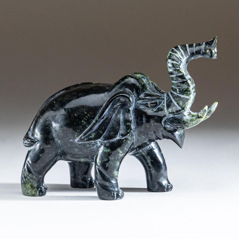 Genuine Polished Hand Carved Nephrite Jade Elephant (1.4 lbs) For Sale ...