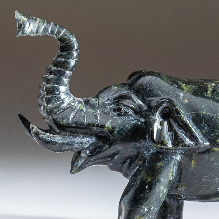 Genuine Polished Hand Carved Nephrite Jade Elephant For Sale at 1stDibs