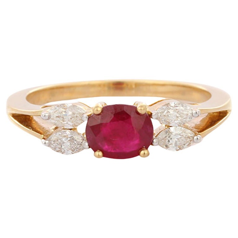 Customizable Genuine Ruby Diamond Oval Cut Gemstone Ring for Her in 18K ...