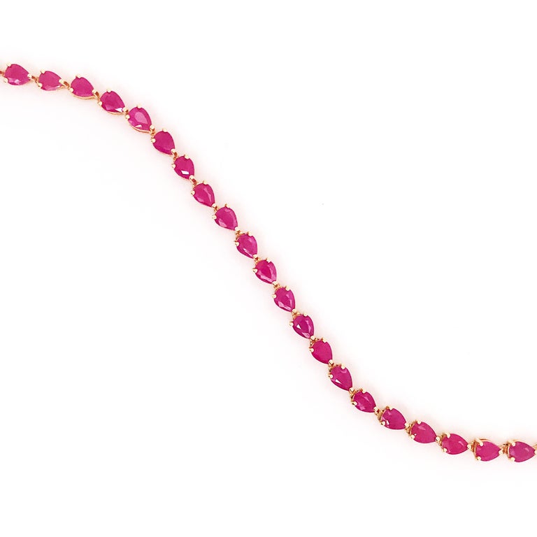 Genuine Ruby Gemstone Tennis Bracelet in 14 Karat Yellow Gold at 1stDibs