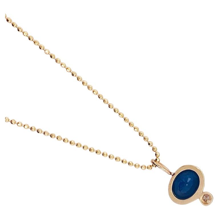 Genuine Sapphire and Diamond Pendant Necklace in 14k Yellow Gold, 1 ...