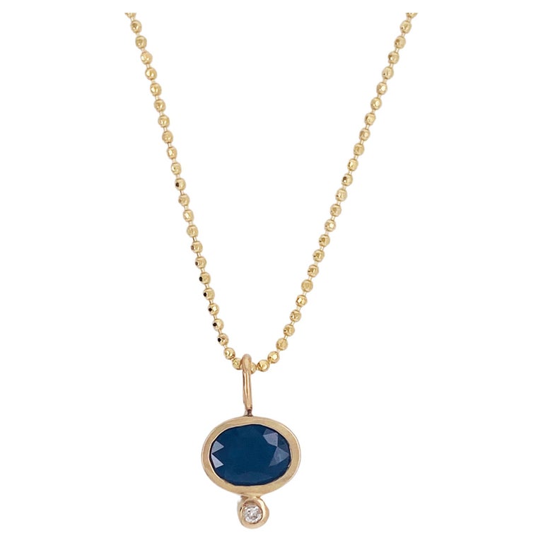 Genuine Sapphire and Diamond Pendant Necklace in 14k Yellow Gold, 1 ...