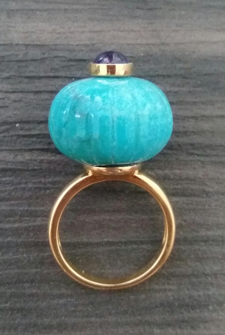 Genuine Turquoise Turban Ring Blue Sapphire Cabochon 14 Karat Solid ...