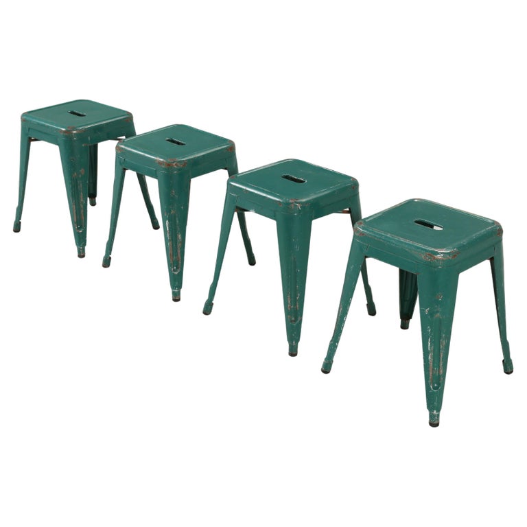 Genuine Vintage French Tolix Stacking Stools, Set '4' Green Nice Patina ...