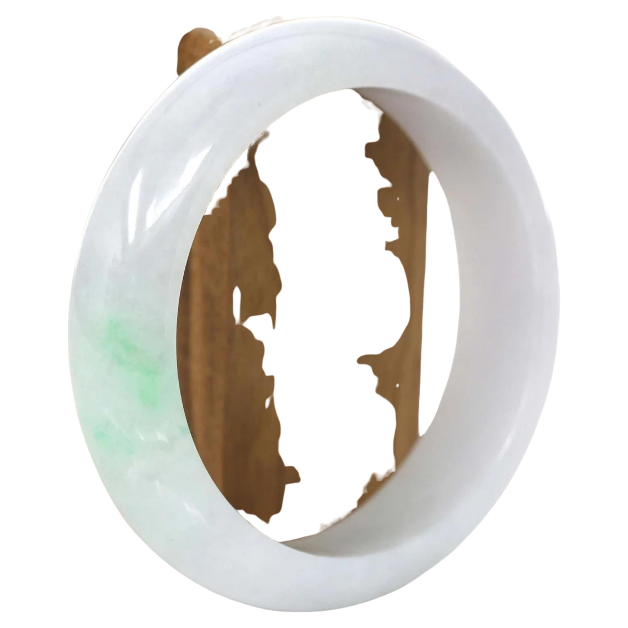 White- Green Genuine Burmese Jadeite Jade Round Bangle Bracelet #620 ...
