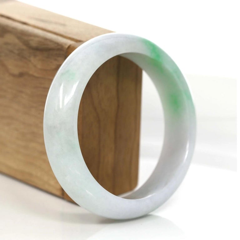 Genuine White and Green Burmese Jadeite Jade Bangle Bracelet #728 For ...