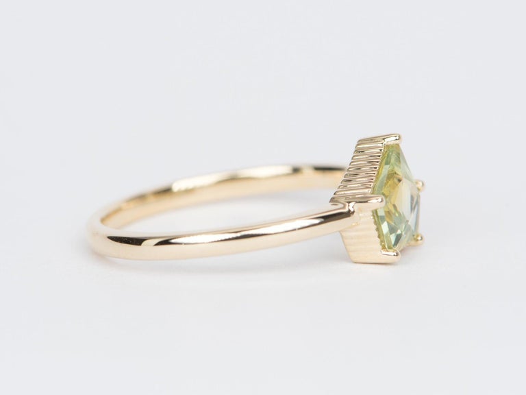 Geo Cut Green Montana Sapphire Solitaire Ring 14K Gold For Sale at 1stDibs