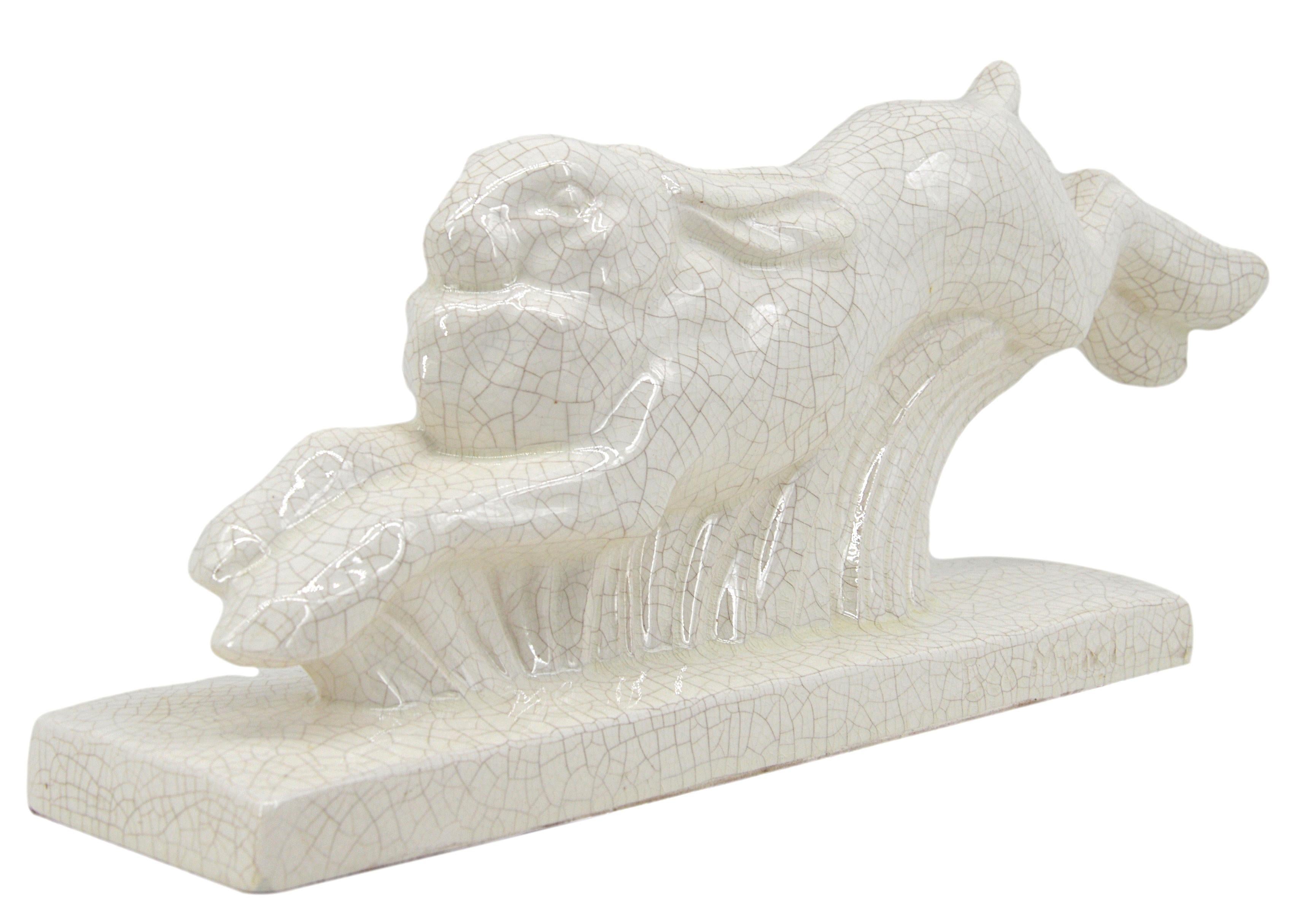 Geo Michel French Art Deco Ceramic Hare Rabbit, 1930 For Sale at 1stDibs