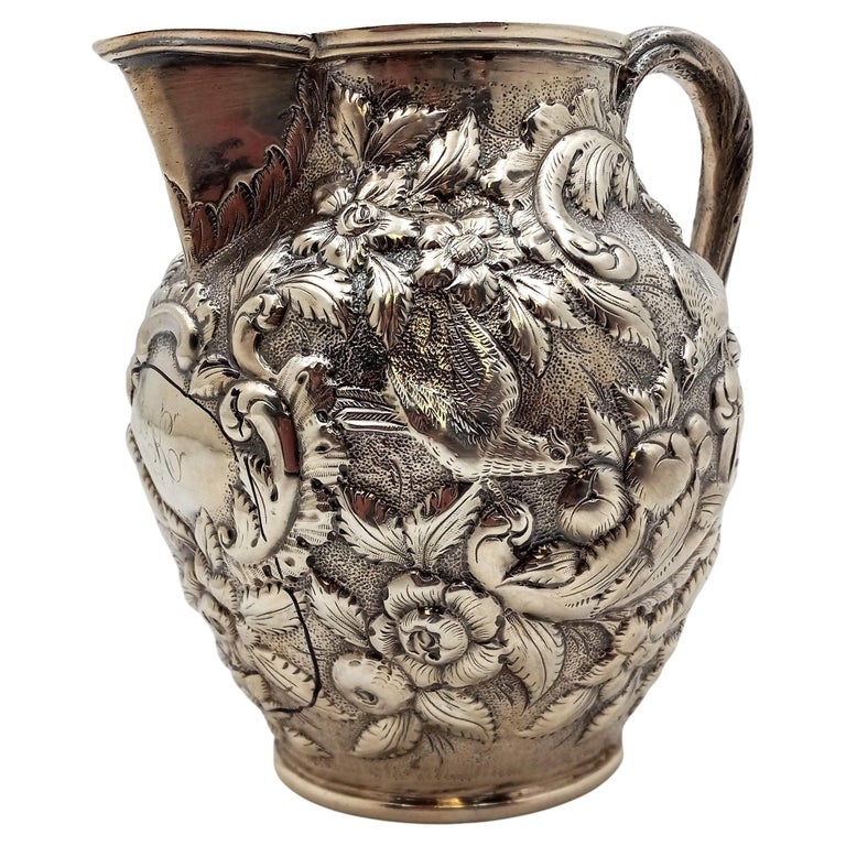 Geo. W. Webb and Co. Hand-Chased Coin Silver Aesthetic Repousse Pitcher ...