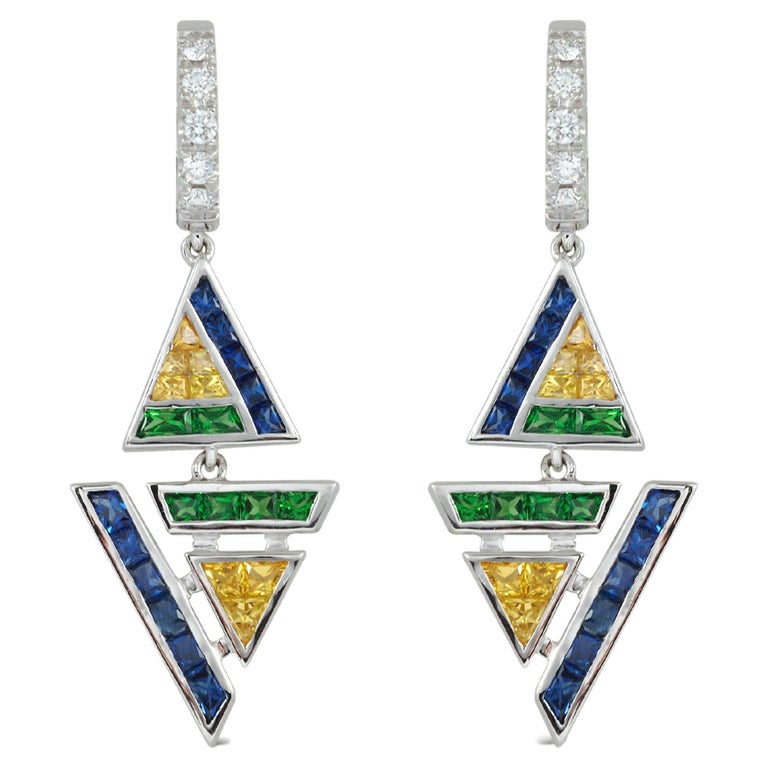 Geoart Back to Basic Puzzle Sapphire, Tsavorite, Diamond Earrings 18k ...